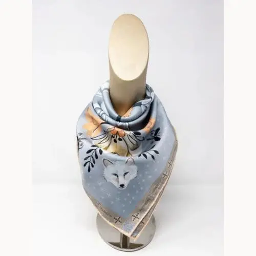 MATTY MILLER STUDIO 100% Silk Scarf Tundraarctic Animal Floral Pattern